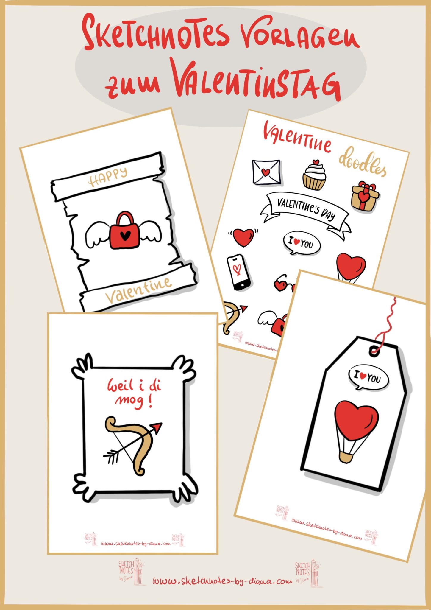 Sketchnotes Vorlagen zum Valentinstag - Sketchnotes by Diana