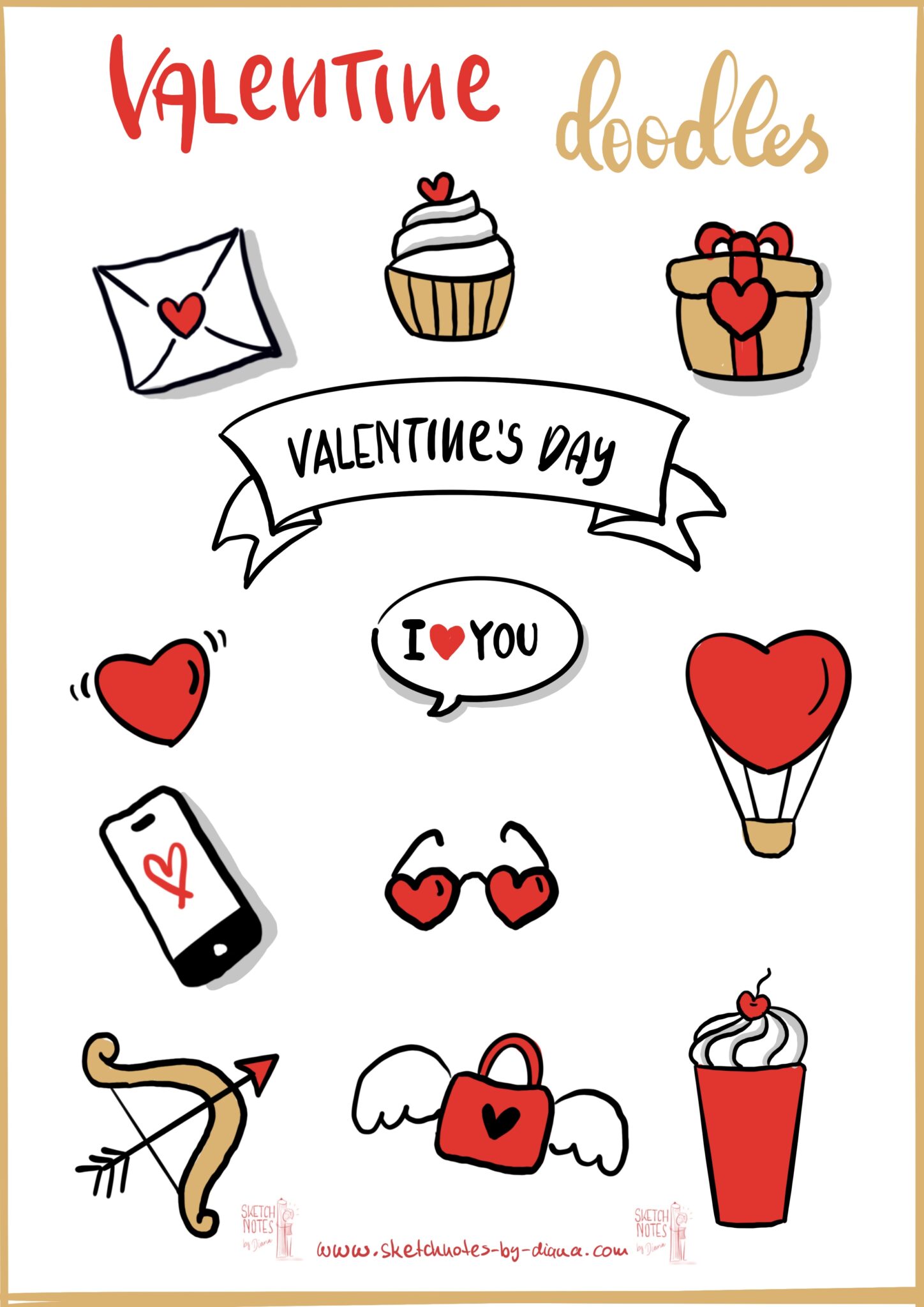 Sketchnotes Vorlagen zum Valentinstag - Sketchnotes by Diana